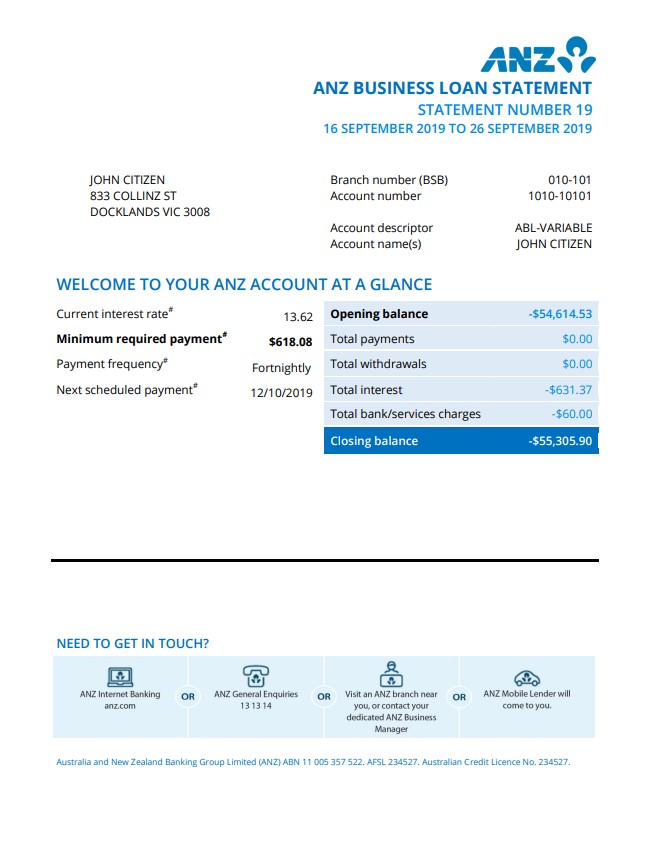 Australia Anz Proof Of Address Bank Statement Template (100% Free ...