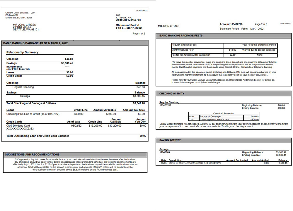 Australia Citibank Bank Statement Template (100% Free) - BankStatements.net
