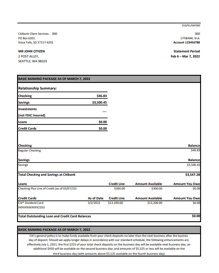 Australia Citibank Bank Statement Template (100% Free) - BankStatements.net