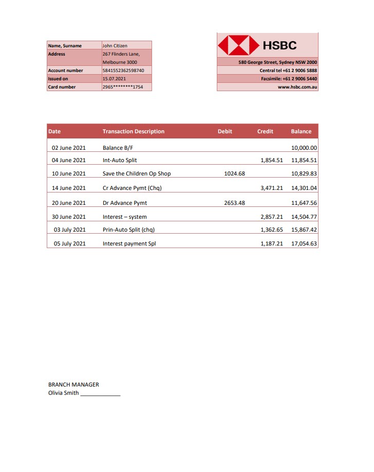 Australia Hsbc Bank Statement In Excel And Pdf Template (100% Free ...
