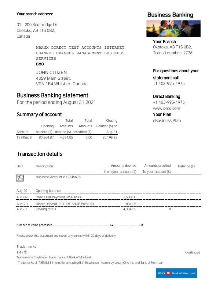Canada Bank Statement Templates - BankStatements.net