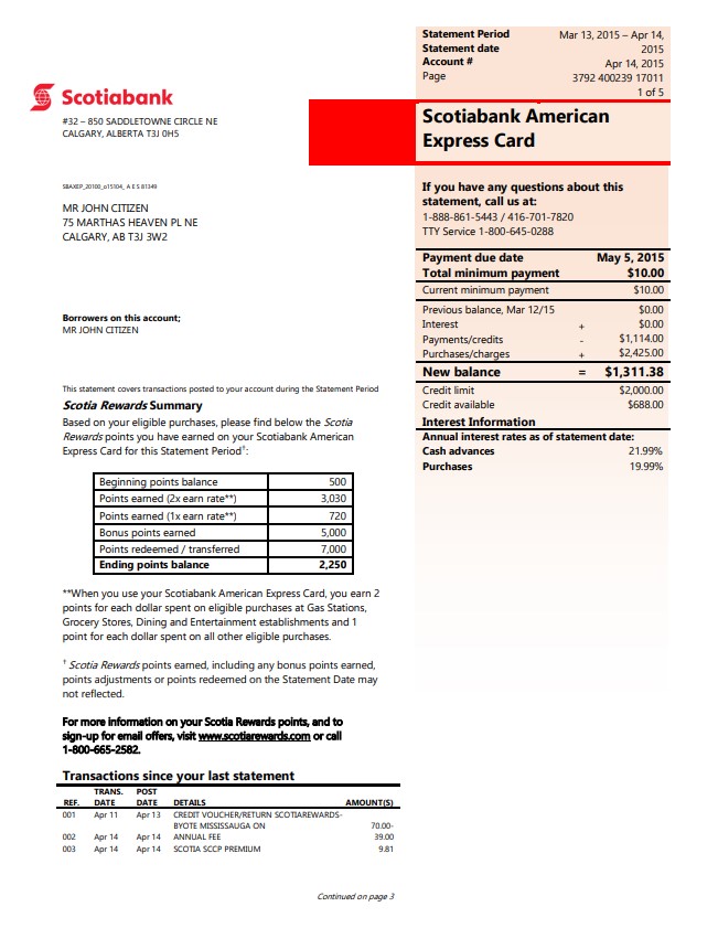 Canada Scotiabank Statement Template (100% Free) - BankStatements.net