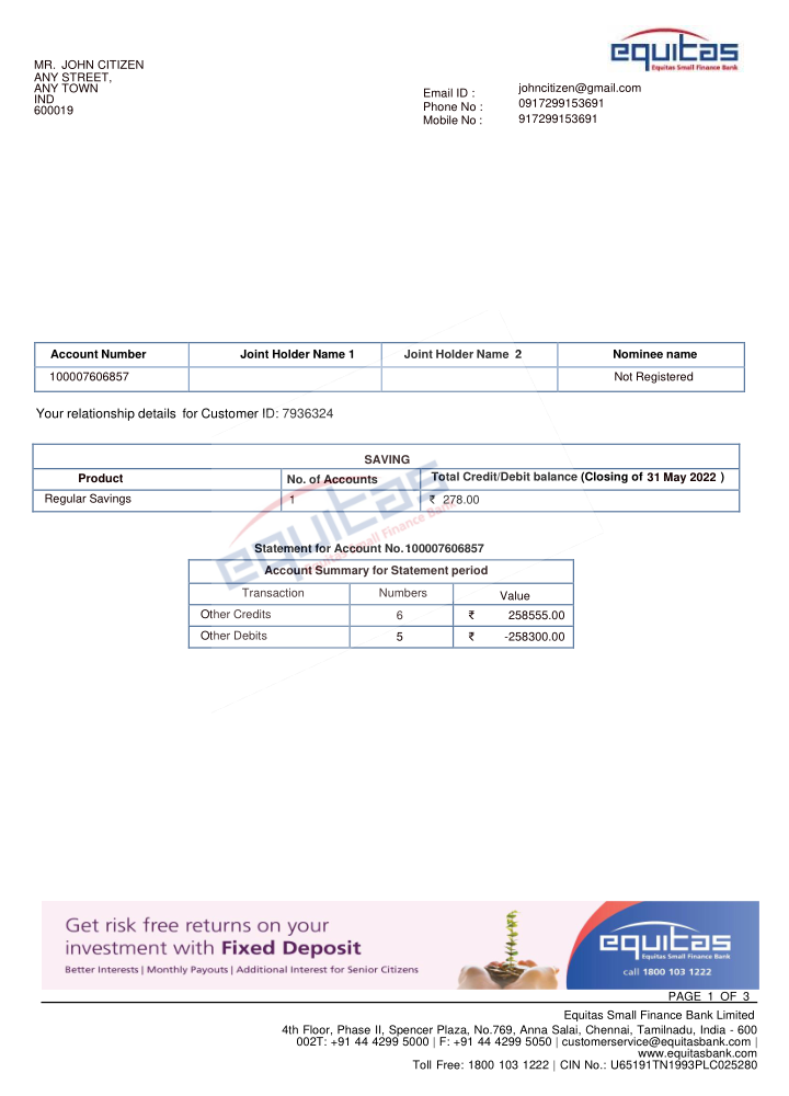 India Bank Statement Templates - BankStatements.net
