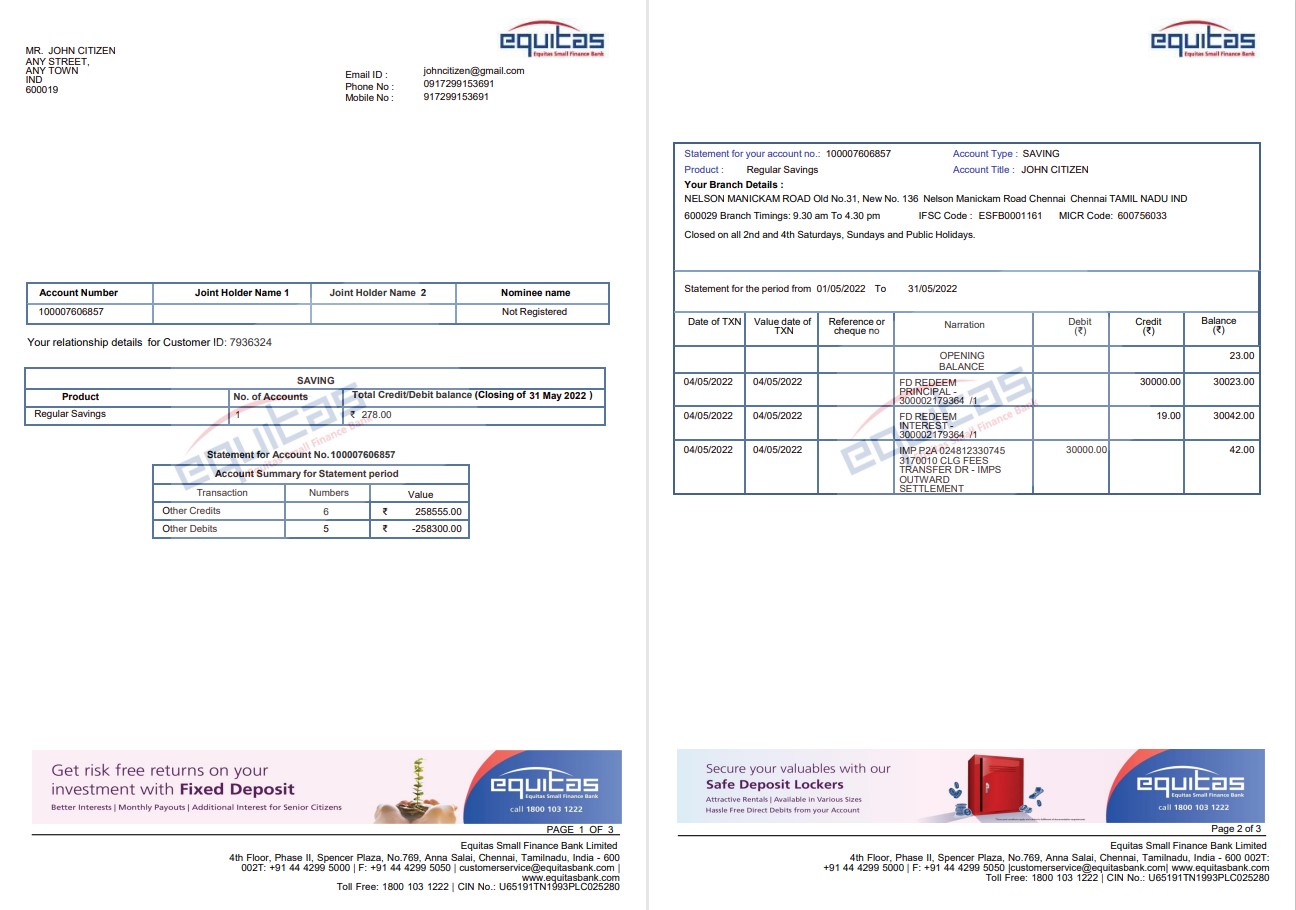 India Bank Statement Templates - BankStatements.net
