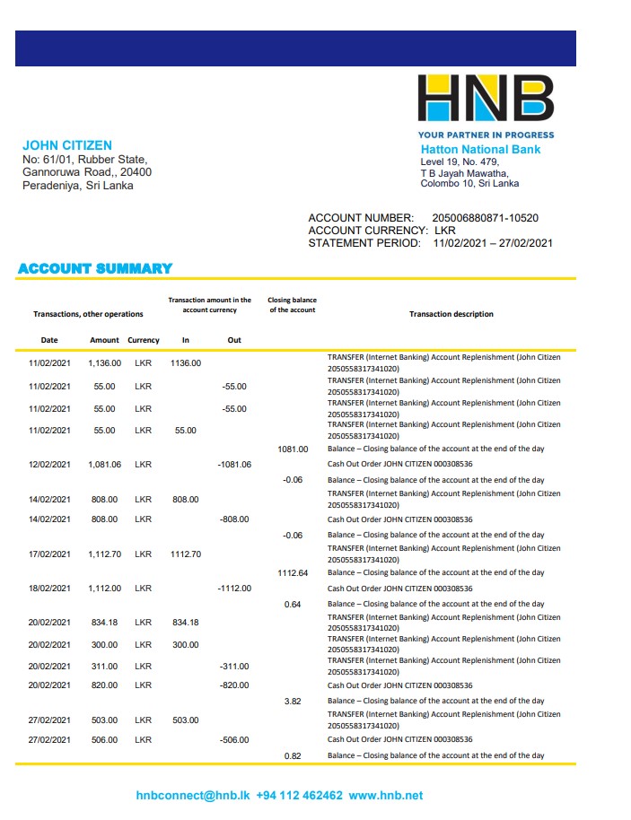 Sri Lanka Hatton National Bank Excel Template (100% Free ...