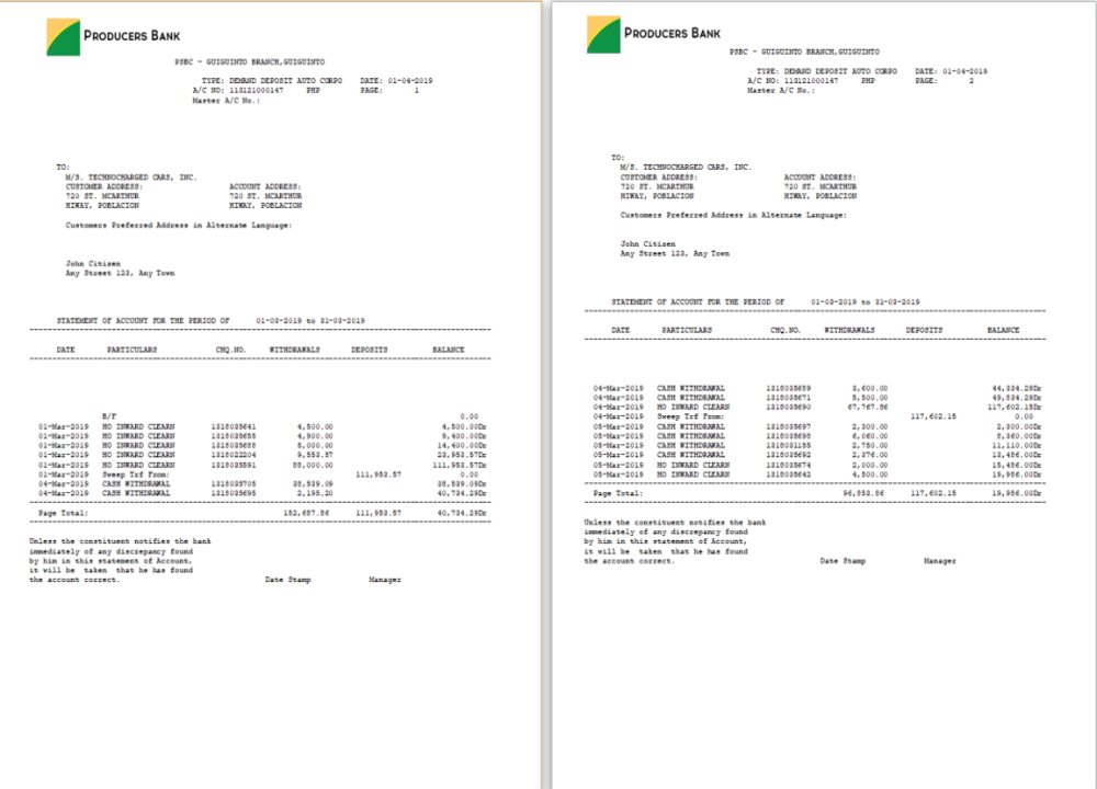 Philippines Bank Statement Templates - BankStatements.net
