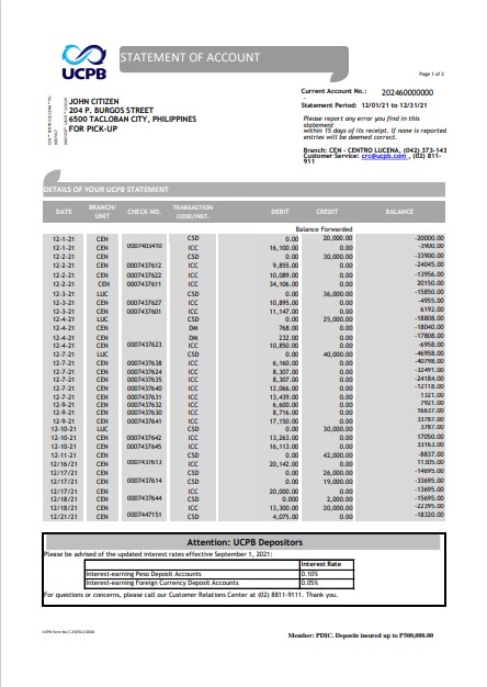 Philippines Bank Statement Templates - BankStatements.net