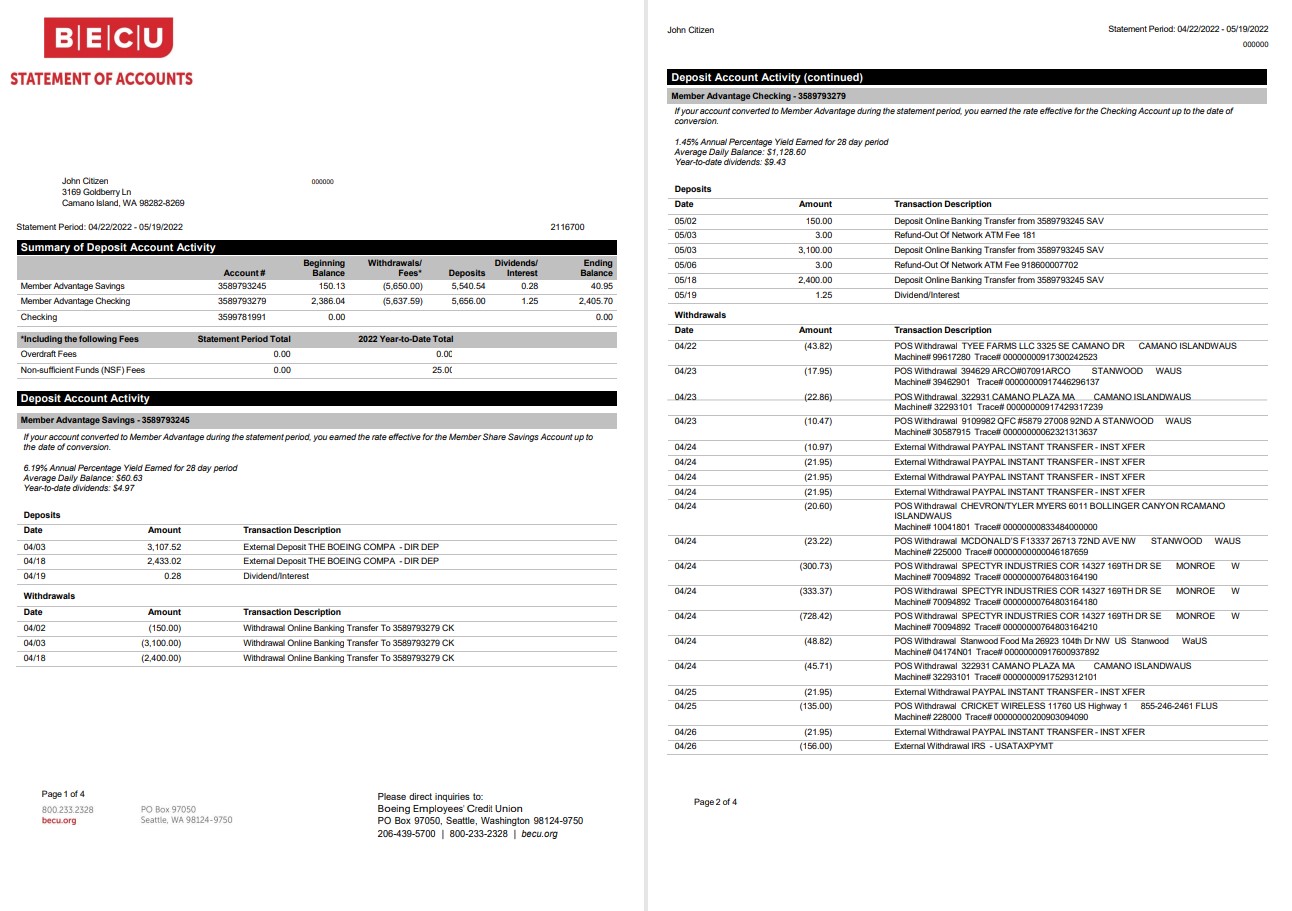 United States Bank Statement Templates - BankStatements.net
