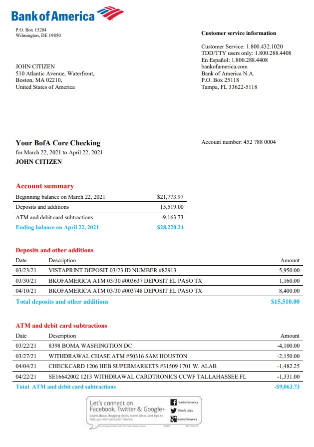 United States Bank Statement Templates - BankStatements.net
