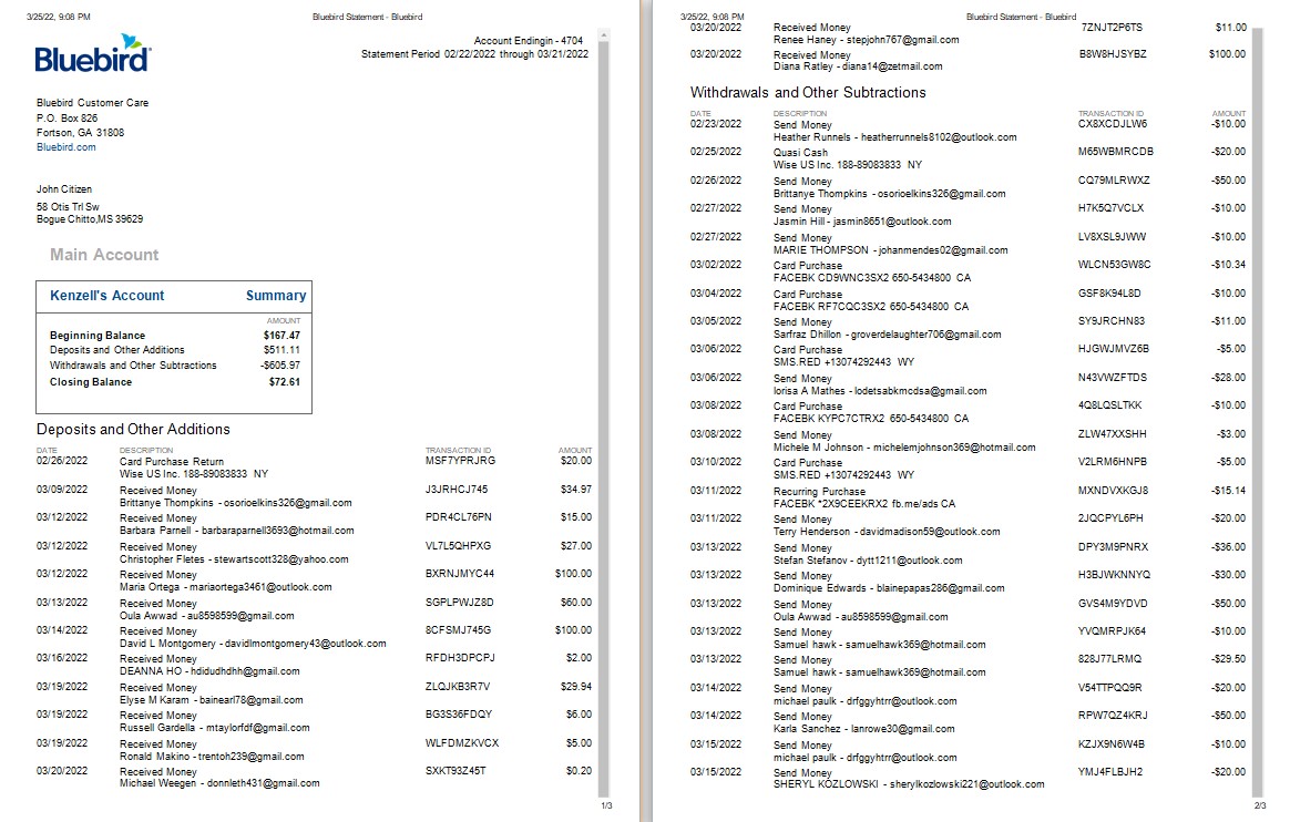 United States Bank Statement Templates - BankStatements.net