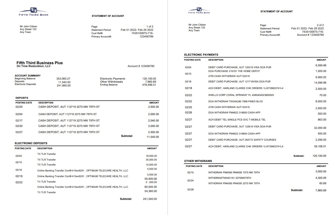 Fifth Third Bank Statement, 2 Pages Template (100% Free ...