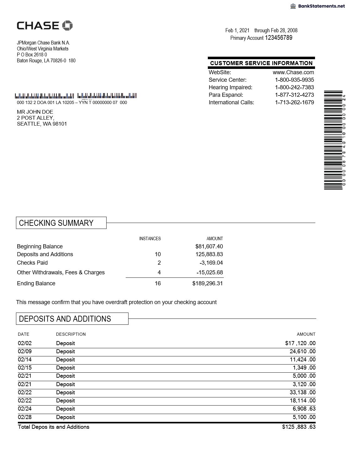 Chase Bank Fillable Statement Template